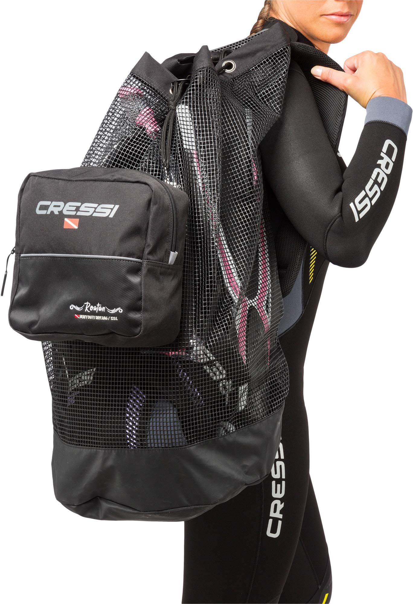 Cressi Heavy Duty Mesh Backpack 90 liters Capacity for Scuba Diving, Water Sport Gear | Roatan: designed in Italy, Black, One Size (UB936000)
