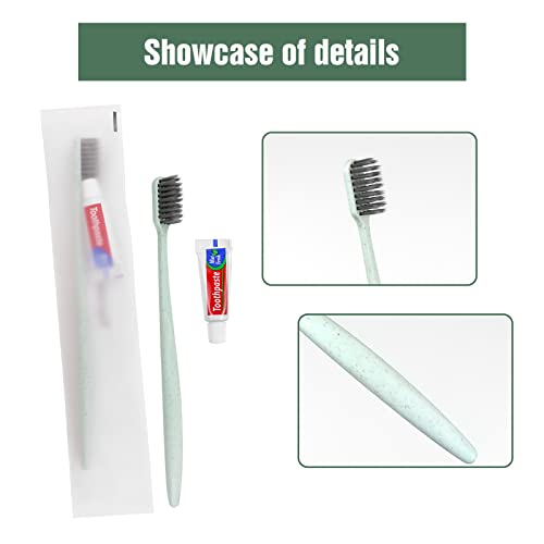 Xuezoioy Disposable Toothbrushes with Toothpaste,60Pack Green Individually Wrapped Disposable Travel Toothbrushes Kit in Bulk for Homeless,Nursing Home,Hotel,Charity