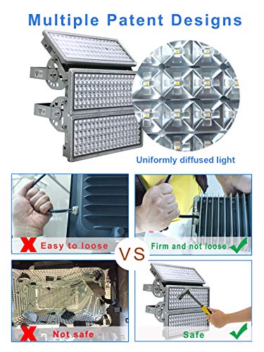 Kekeou GDIDEA LED Flood Light Outdoor 300W Field Lights Stadium Lights LED Floodlights 33000LM 6500K IP67 Waterproof Adjustable Lighting Angle Exterior Flood Lights for Arenas