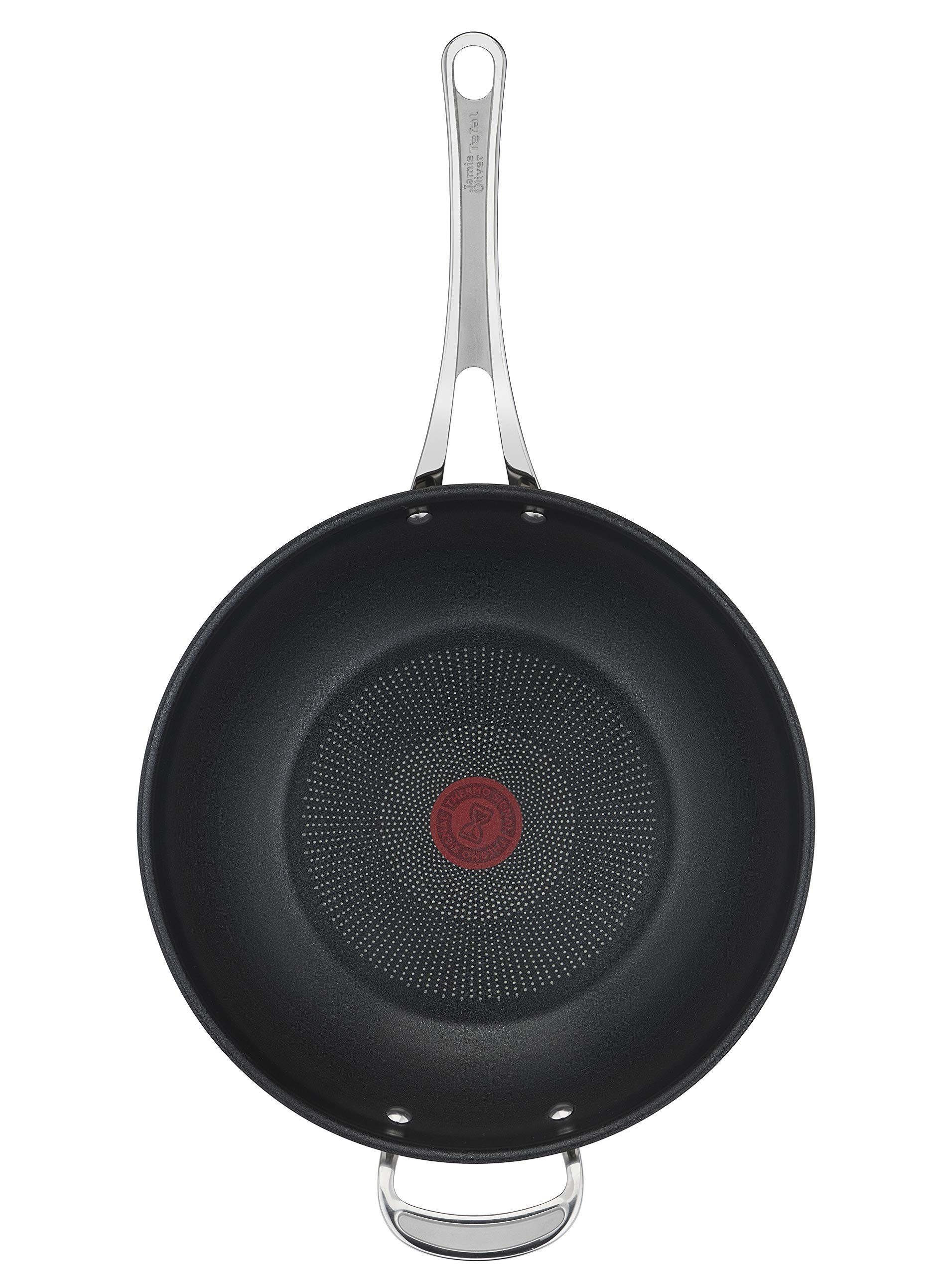 Tefal Jamie Oliver Cook's Classic E30688 Wok Pan 30 cm Non-Stick Coating Safe Thermal Signal Riveted Silicone Handle Suitable for Induction Cookers Oven Safe Stainless Steel