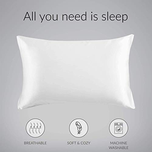Satin Pillowcase for Hair and Skin - Queen Size Silk Pillow Cases Set of 2 - Slip Cooling Satin Pillow Covers with Envelope Closure 2 Pack (Pure White,20x30)