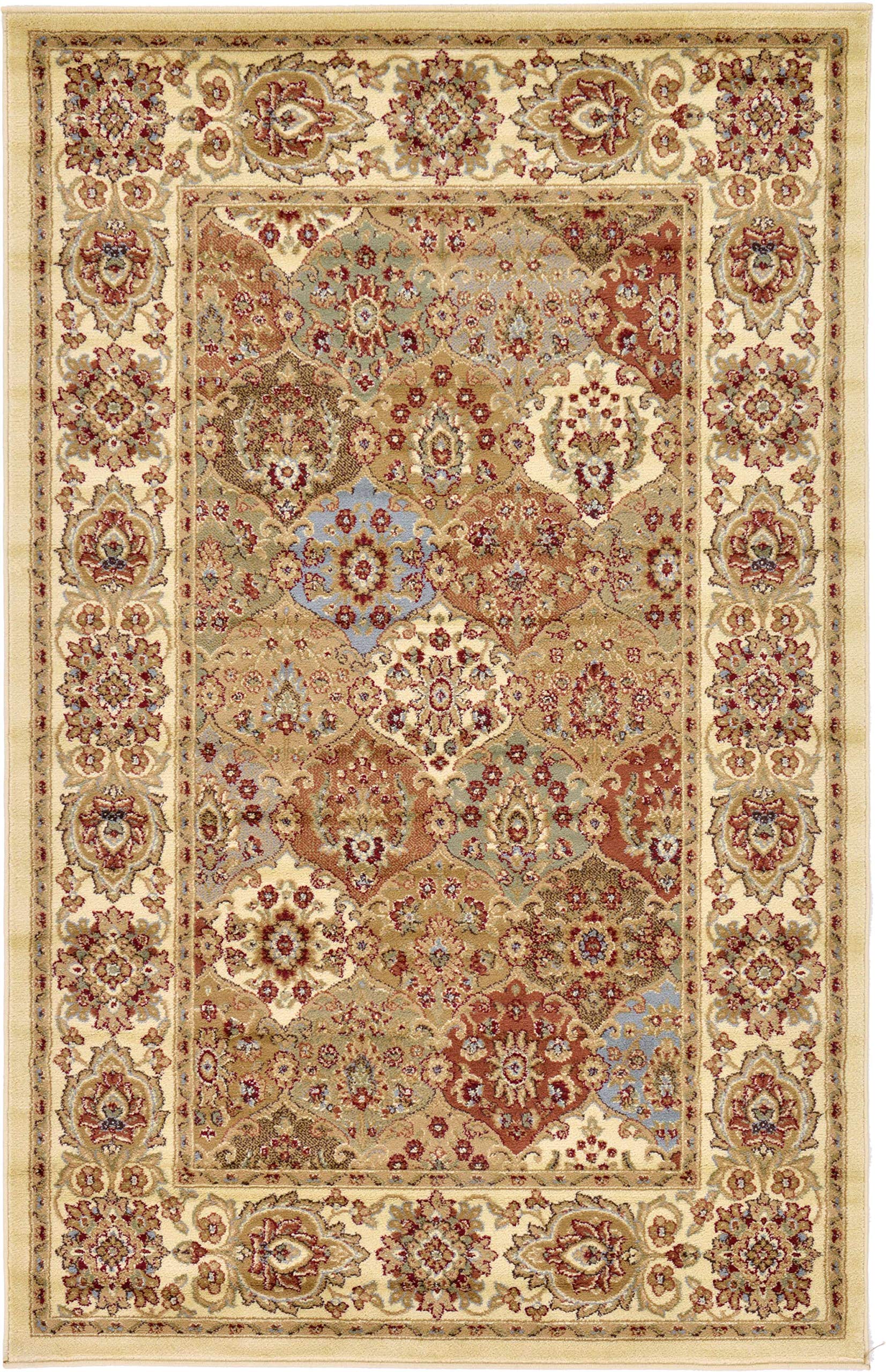Unique Loom Voyage Collection Traditional Oriental Classic Intricate Medallion Design Area Rug, Rectangular 5' 3" x 8' 0", Ivory/Brown