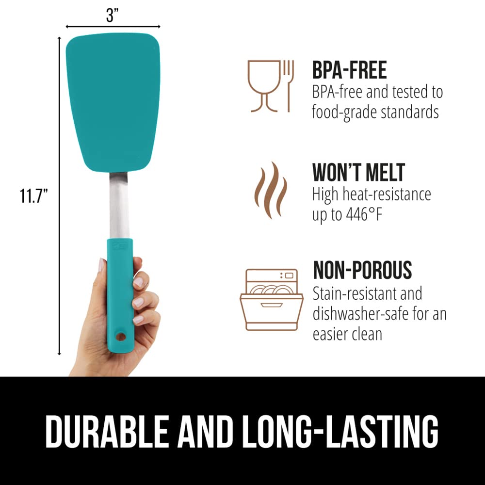 Gorilla Grip Silicone Spatula and Meat Tenderizer, Flexible Silicone Spatula Size 11.6 Inch, BPA Free Heat Resistant, Spiked Side Meat Tenderizer, Both In Turquoise Color, 2 Item Bundle
