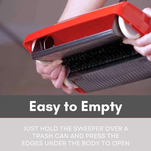 Ewbank 525 Speedsweep Compact Manual Floor Sweeper for Cleaning Floors and Carpets, 3.7-Foot Handle, 8-inch-Wide Sweeping Path, Red