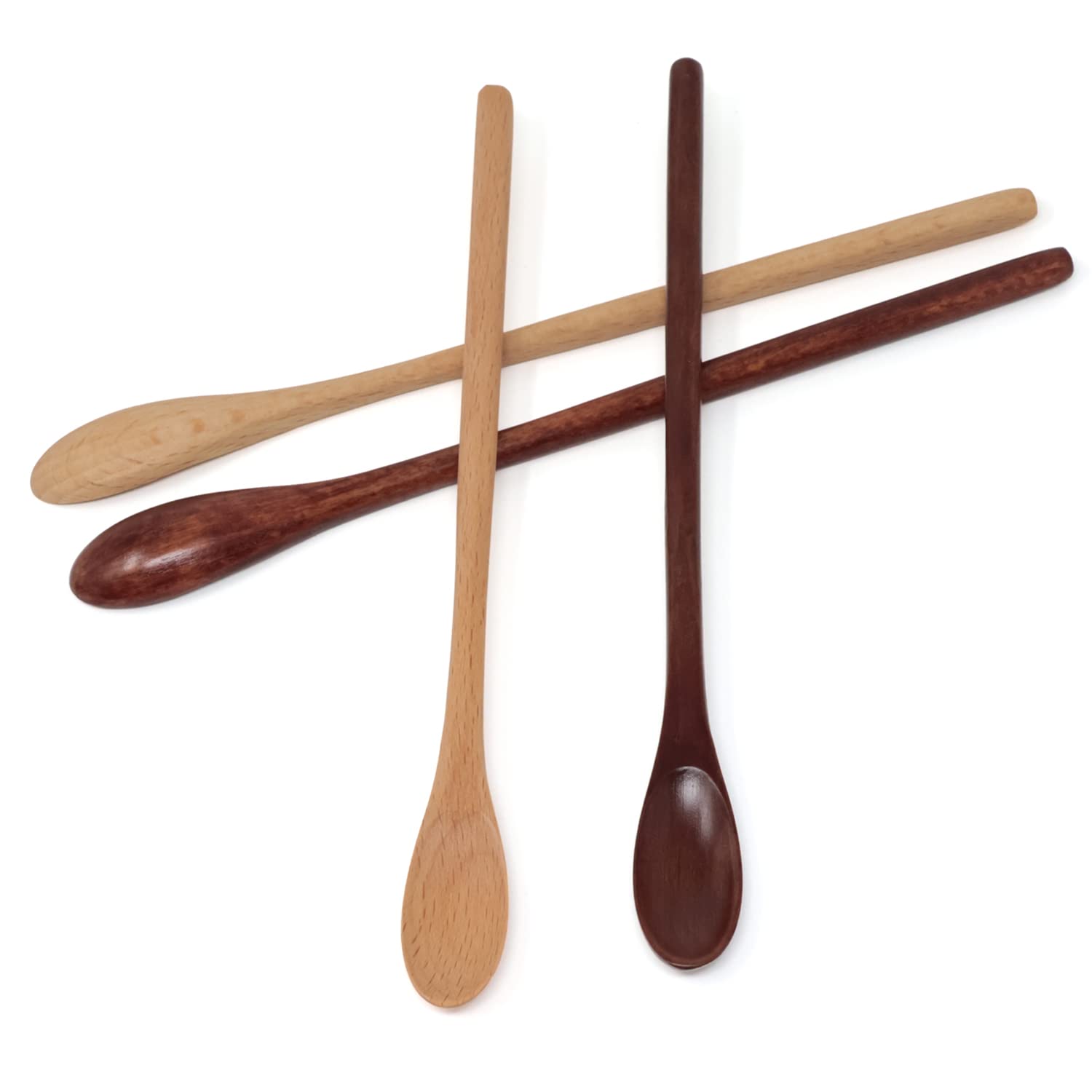Honbay 4PCS Long Handle Wooden Coffee Spoons Wood Mixing Teaspoons Iced Tea Spoons for Espresso Milkshake Cold Drink and Spices (2 Color)