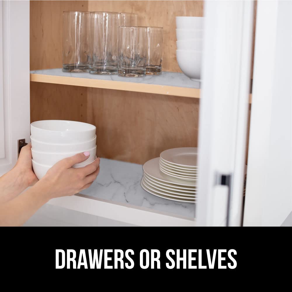 Gorilla Grip Drawer and Shelf Liner for Cabinet, Slip Resistant Non Adhesive Protection for Kitchen, BPA Free Smooth Surface Plastic Liners for Cabinets, Bathroom Cupboard Drawers, 12x20, Marble