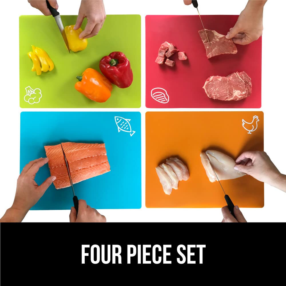 Gorilla Grip Silicone Oven Mitts and Flexible Cutting Boards 4 Pack, Oven Mitts are 12.5 Inch in Blue Color, Flexible Cutting Boards are Multicolor, 2 Item Bundle