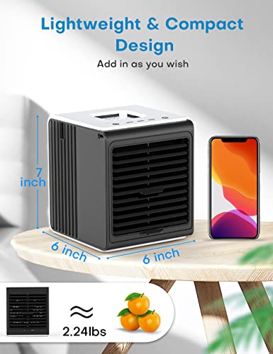 Mini Air Conditioner, 7" Air Conditioners Portable for Room w/3 Speeds, USB Powered Air Cooler Fan & Humidifier for Personal Space, Evaporative Air Cooler for Camping Bedroom Desktop Office Table Car
