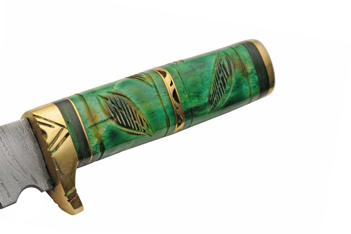 Damascus Steel Blade Brass Forrest Bone Handle Brass & Wood Spacers 10.5" Hunting Knife