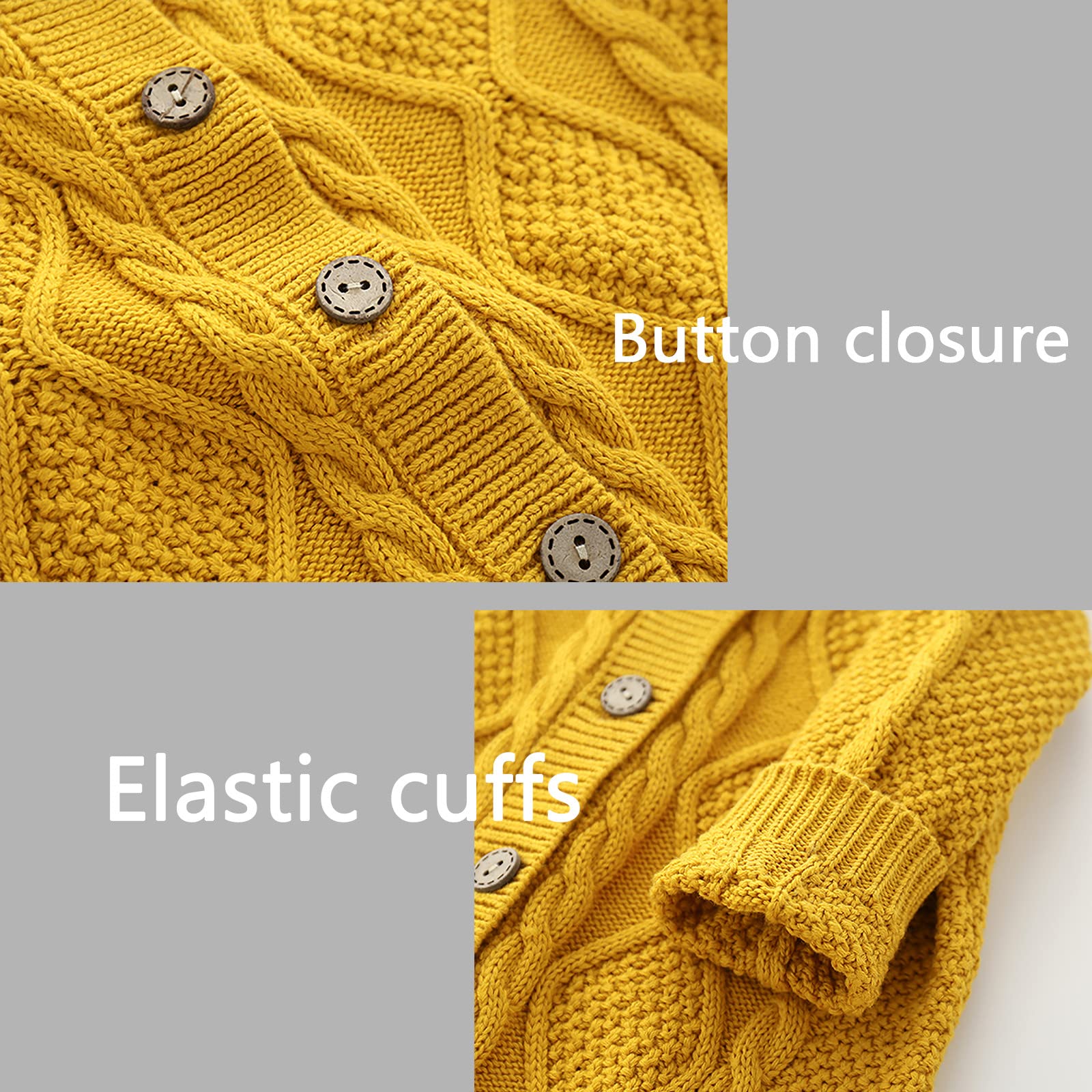 IADOER Baby Newborn Boy Knitted Sweater Romper Cotton Longsleeve Outfit with Kids Winter Warm Hats Set(Yellow 0-3M
