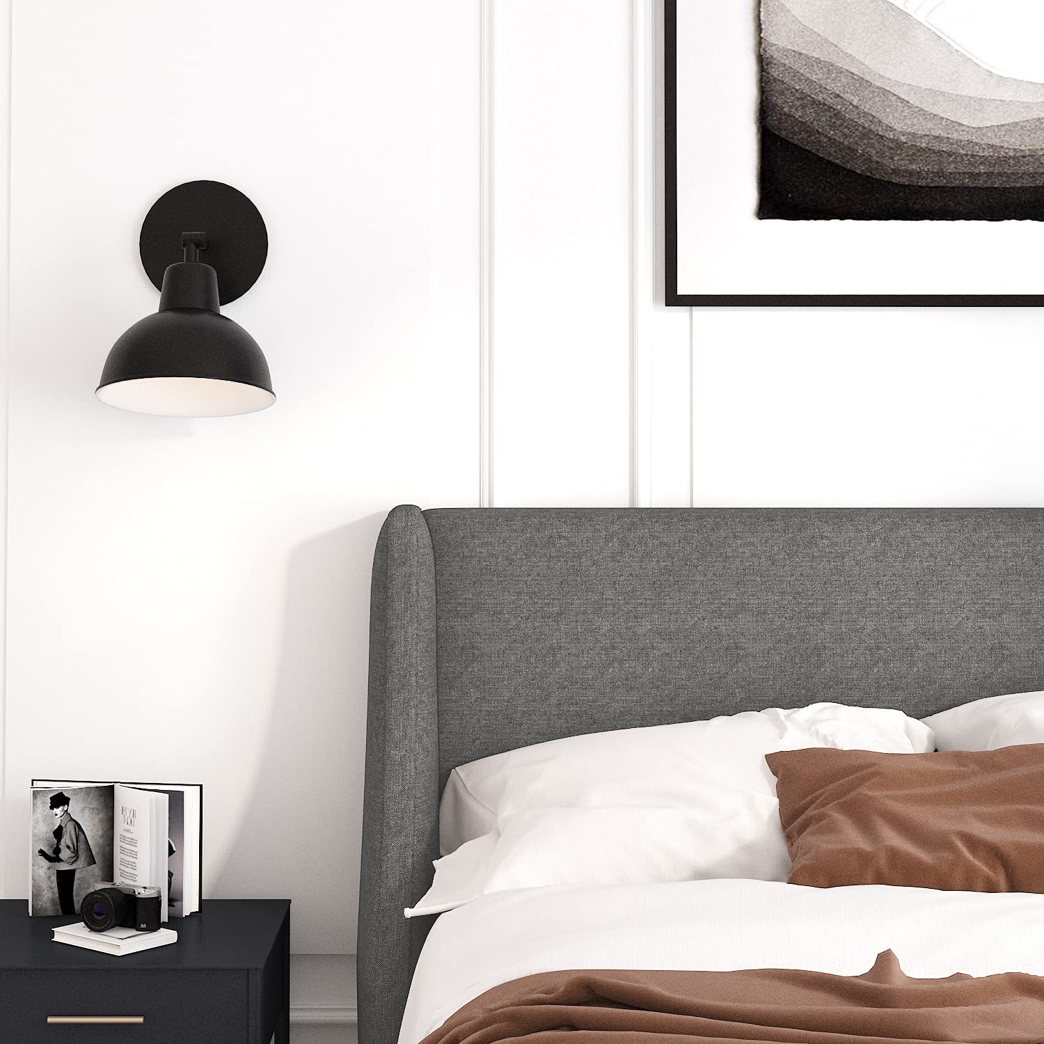 Einfach Queen Size Platform Bed Frame with Wingback Headboard/Fabric Upholstered Mattress Foundation with Wooden Slat Support Light Grey