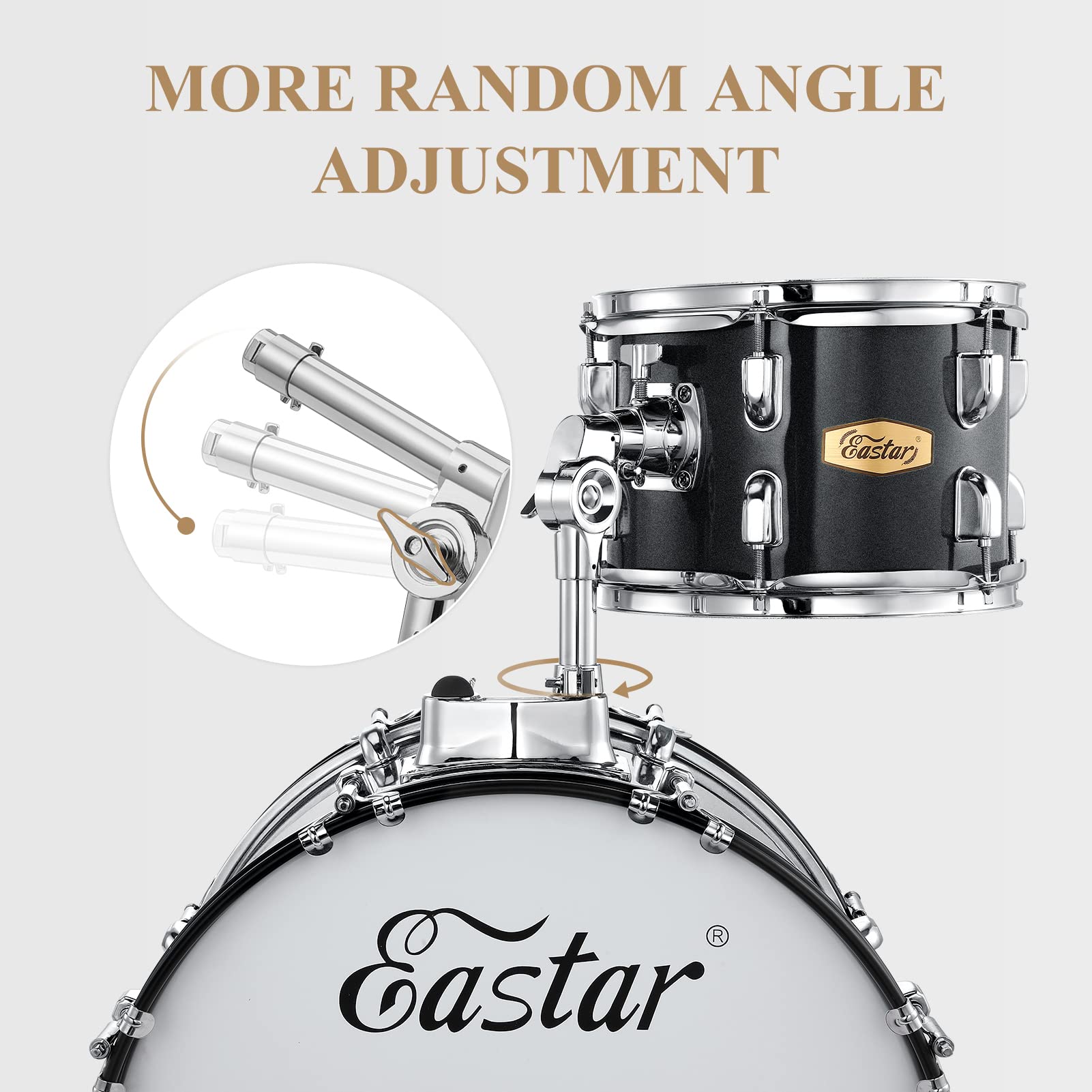 Eastar Drum Set for Adults- 18-inch Full-Size Drum Kit for Drummers, 4 Drum 2 Cymbal Drum Complete Drum Kit for Intermediate Practice & Play, Black (EDS-540BK)