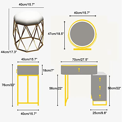 UTMACH Vanity Slate Tabletop Vanity Desk, Vanity Set with Adjustable Cabinet & Makeup Chair, Dressing Table with Lighted Mirror & Drawers Desk Sturdy