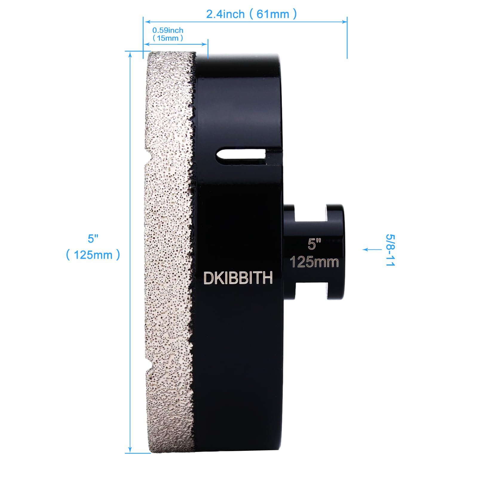 DKIBBITH 5" Dry Diamond Core Drill Bit, Tile Hole Saw for Ceramic Porcelain Granite Quartz Marble Tiles Stone Brick Glass Block with 5/8-11 Thread Fit Angle Grinders, 125mm Black