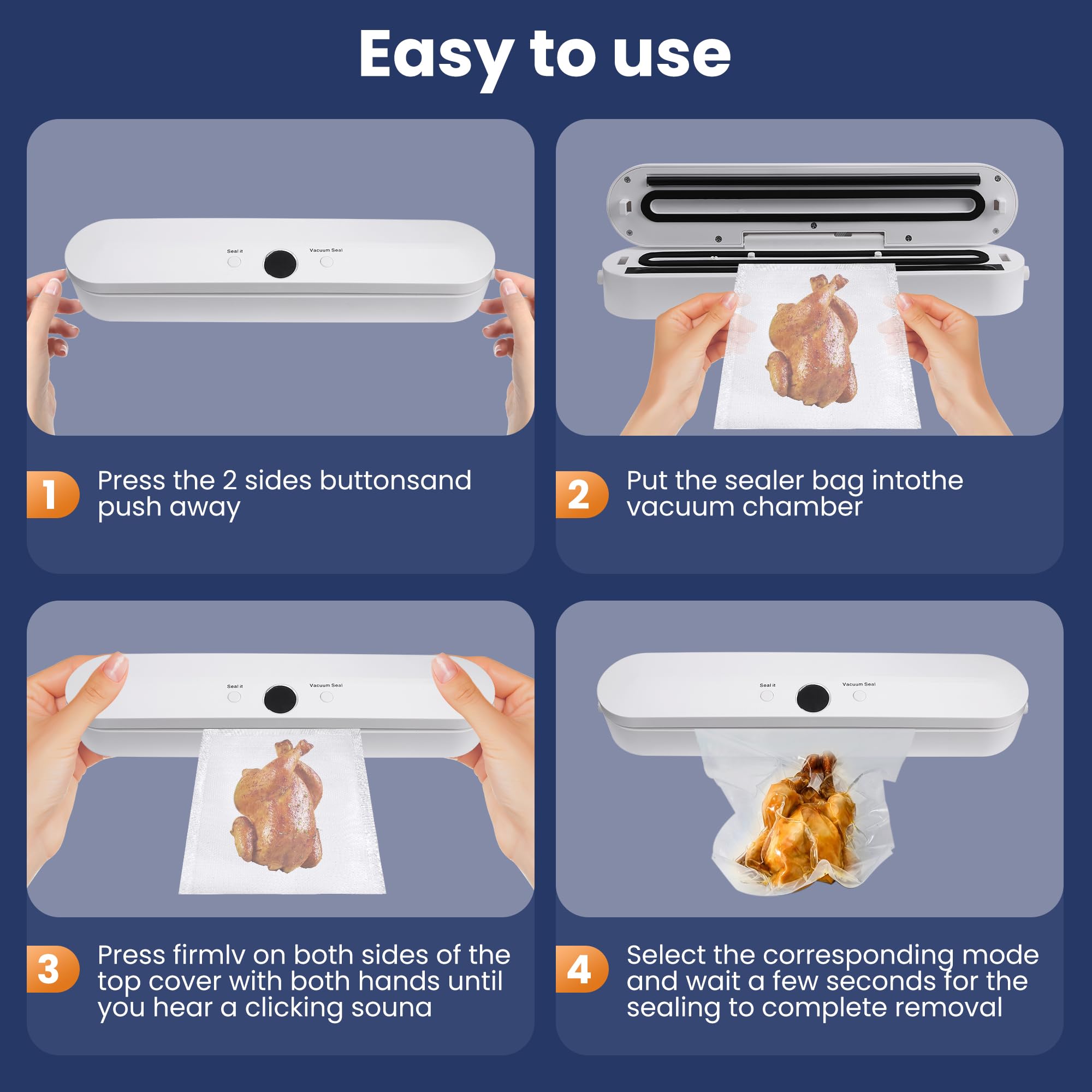 CUIUD Vacuum Sealer Machine Dry/Moist Food Vacuum Sealer Suitable for food storage With 20 Ziploc bags（white）