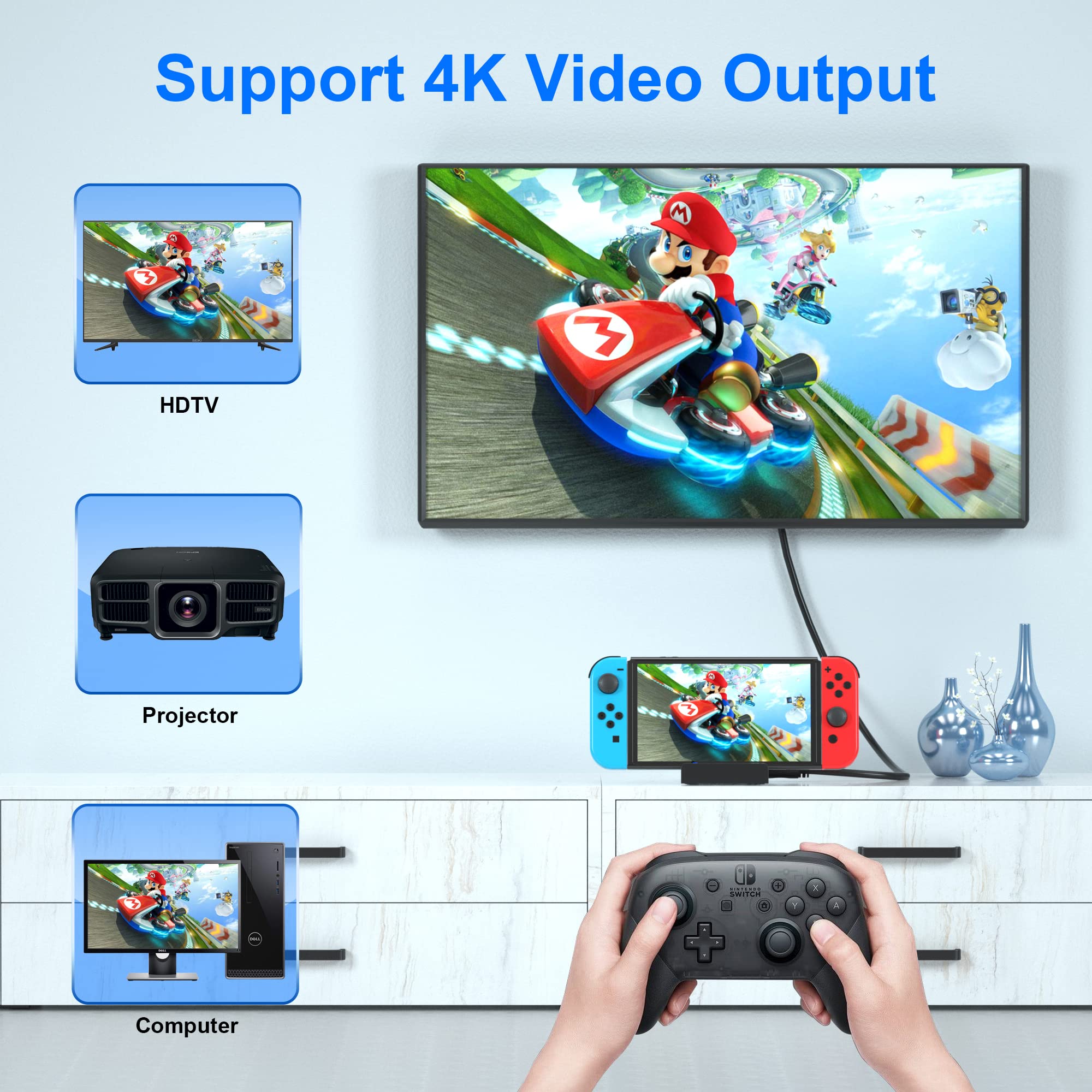 Feirsh Docking Station for Nintendo Switch, Foldable Switch Dock Nintendo Switch TV Dock with 4K HDMI Output, Replacement for Official Nintendo Switch Dock