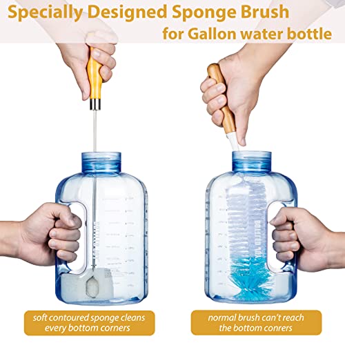 Patented Water Bottle Sponge Cleaner Brush Set-17β Long Soft Tip Flexible Bendable Cleaning Washer Scrubber for Big 1 Gallon/128 oz Water Jug, Half Gal/64oz Hydrojug,Pitcher- 90 Degree Angle Curved