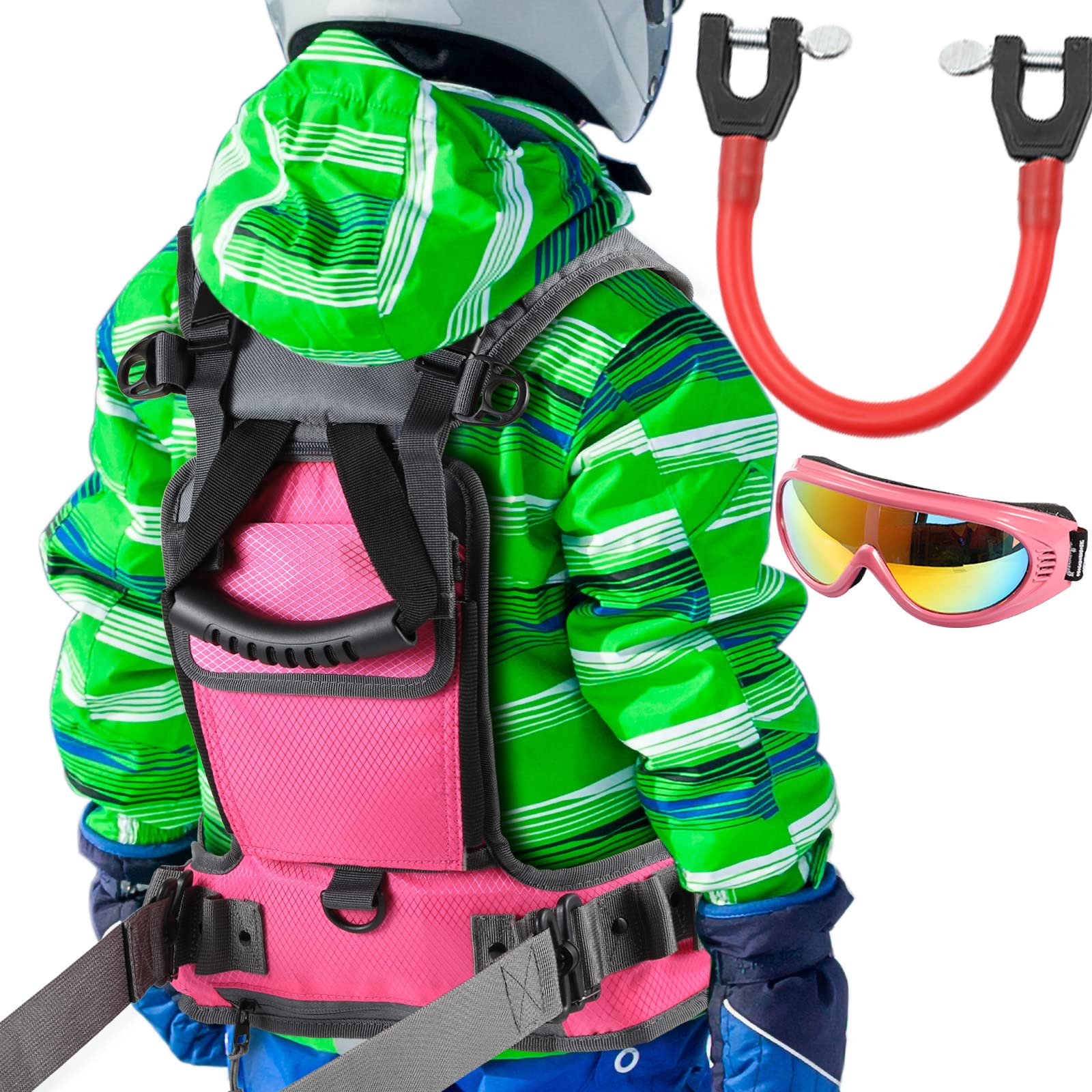 Elefama Ski and Snowboard Harness Trainer for Kids Ski Vest with Handle Leash &Kids Ski Goggles & Ski Tip Connector &Mini Backpack ,Ski Harness for Kids Toddlers Beginners Learn to Ski Speed Control