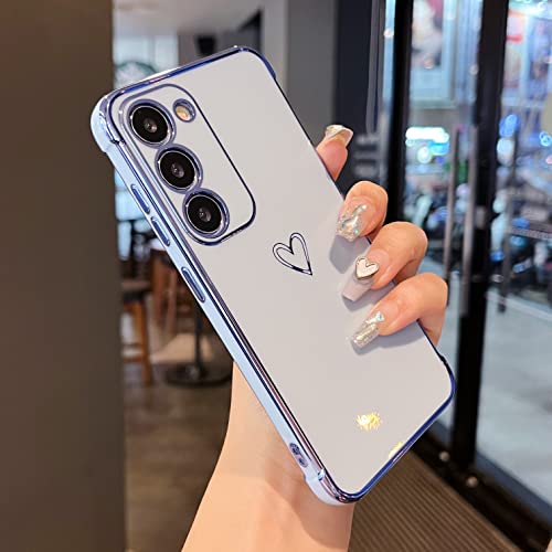 ZTOFERA Samsung Galaxy S23 5G Case,Cute Plating Edge Love Hearts Pattern with Camera Lens Protection Phone Cover for Galaxy S23 6.1",Blue