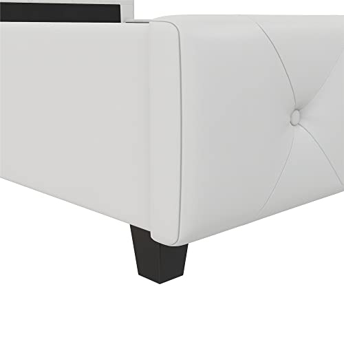 DHP Dakota Upholstered Platform Bed with Diamond Button Tufted Headboard and Footboard, No Box Spring Needed, Queen, White Faux Leather