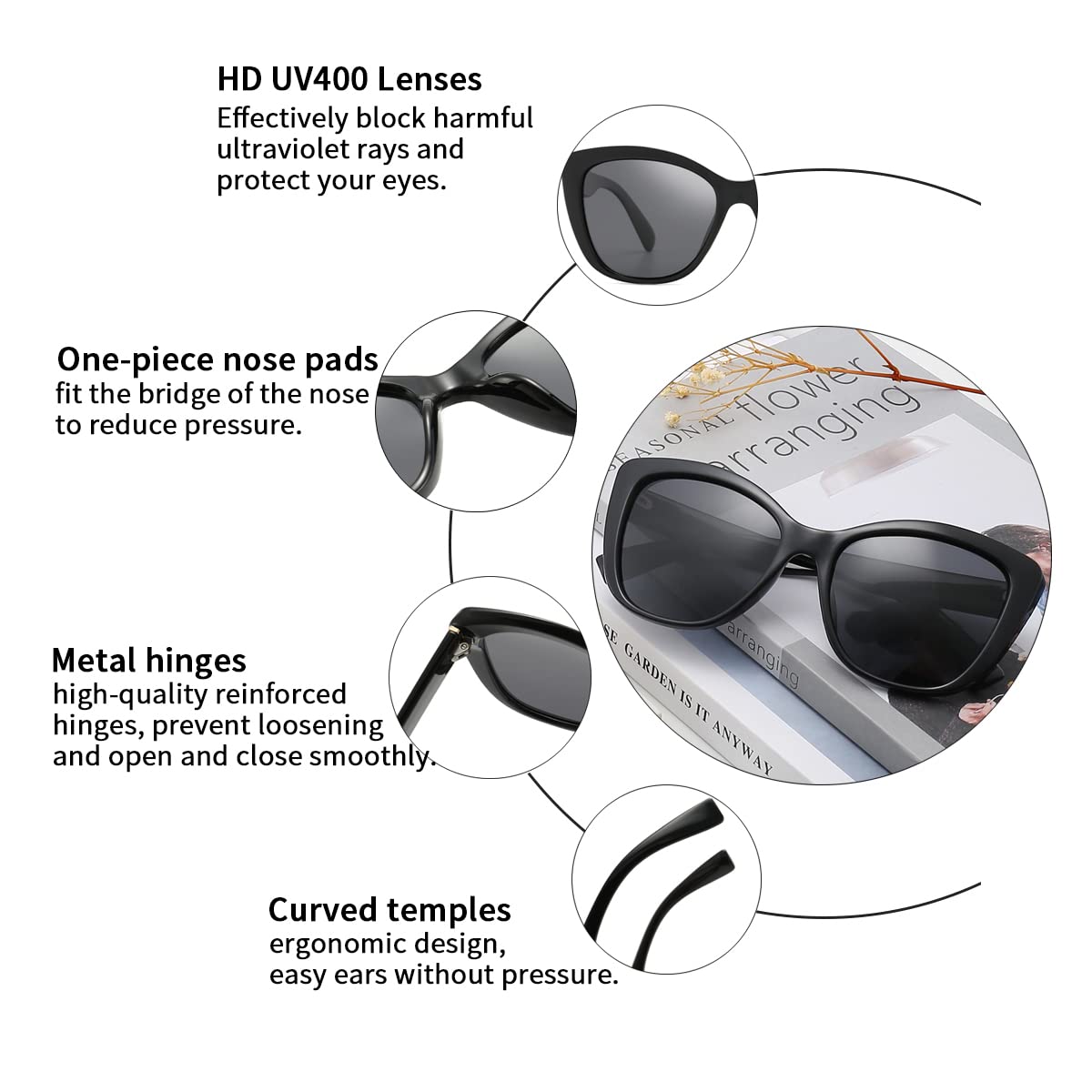 Dollger Polarized Cat Eye Sunglasses for Women Trendy Retro Design Women Black Sunglasses Polarized UV400 Protection
