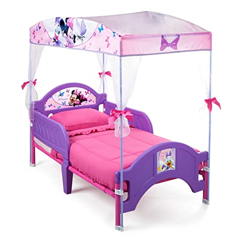 Delta Children Canopy Toddler Bed, Minnie Mouse Twinkle Galaxy Dual Sided Recycled Fiber Core Crib and Toddler Mattress (Bundle)