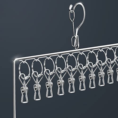 Sock Drying Rack,Clothes Drying Rack with 20/30 Stainless Steel Windproof Hook Clip, Suitable for Towel Scarf Briefs Gloves Tie Hat Socks(Square 3 Tier Sock Rack 30 Clips)