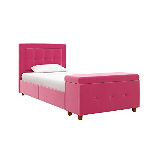 DHP Davina Upholstered Bed with Storage Chest for Kids, Twin Size, Pink Velvet