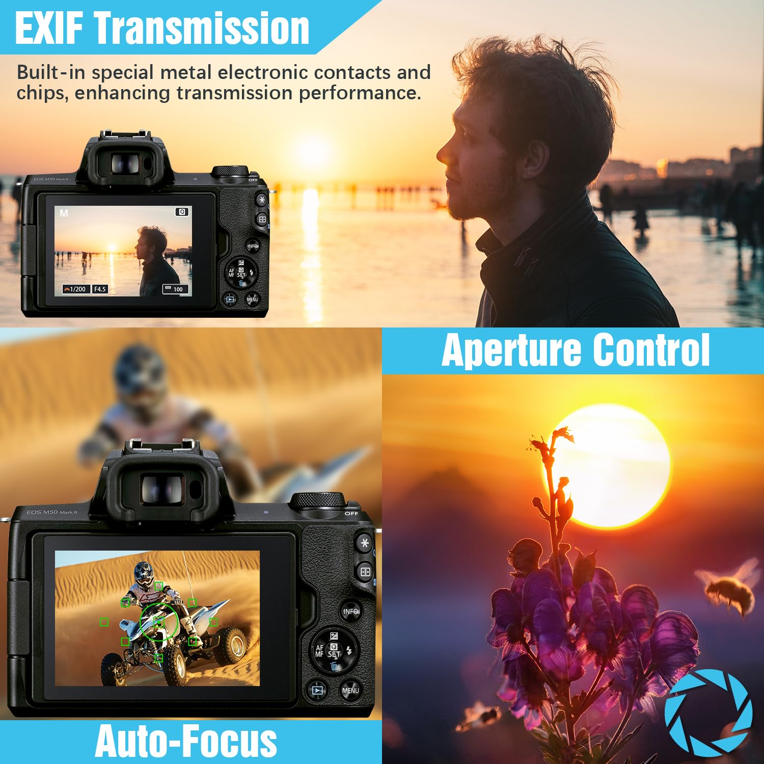 Donwell EF-EOS M Auto-Focus Mount Lens Adapter, EF/EF-S Lens to EOS-M (EF-M Mount) Mount Converter Ring with Removable Tripod Mount Compatible for Canon Camera EOS M M2 M3 M5 M6 M10 M50 M100 M200