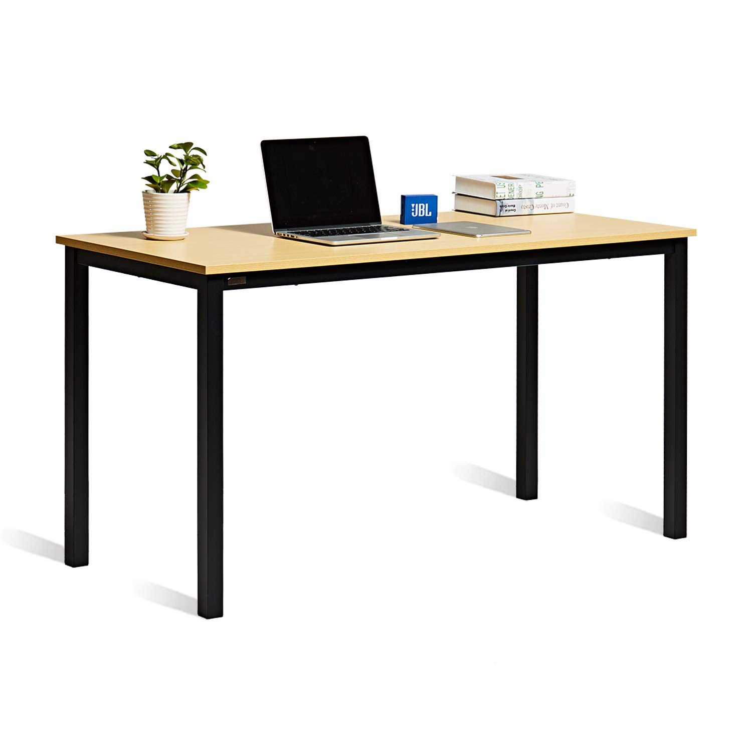 Decoholic Computer Desk 55 Inch Modern Simple Large Study Writing Desk Industrial Style Laptop PC Table for Home Office, Oak Board Black Leg…
