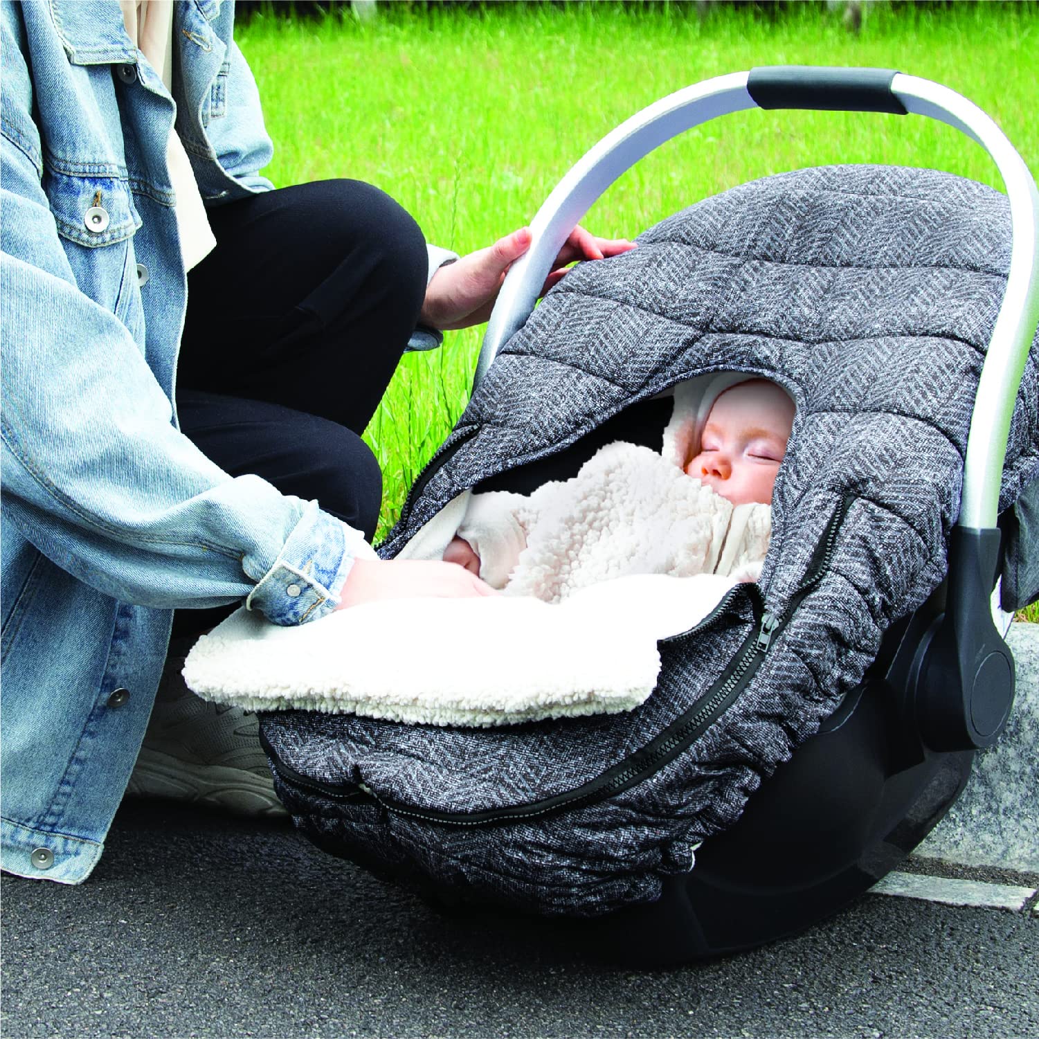 The Peanutshell Car Seat Cover, Winter Carseat Canopy, Grey Herringbone