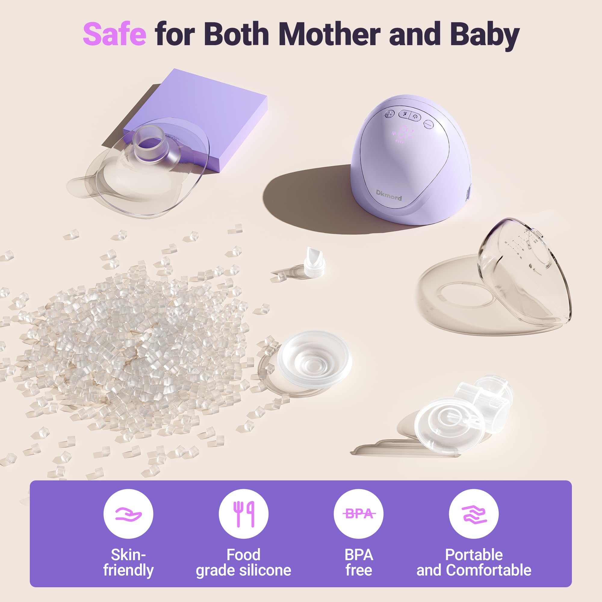 Dkmord Hands Free Breast Pump Wearable Pumps for Breastfeeding with 3 Modes, 9 Levels, Double Electric Breast Pump Portable Coreless Milk Extractor with LED Display (17/21/25MM)