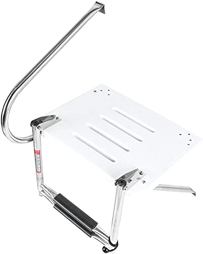 YaeMarine 2 Steps Boat Out-Board Swim Ladder, Under Platform Boat Ladder, Telescoping Boat Ladder, Fiberglass Platform Folding Stainless Ladder