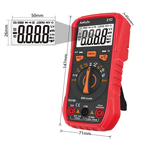 Digital Multimeter Tester,AoKoZo 21D Electrical Voltmeter Tester,Volt Multi Meter,6000 Counts ,TRMS