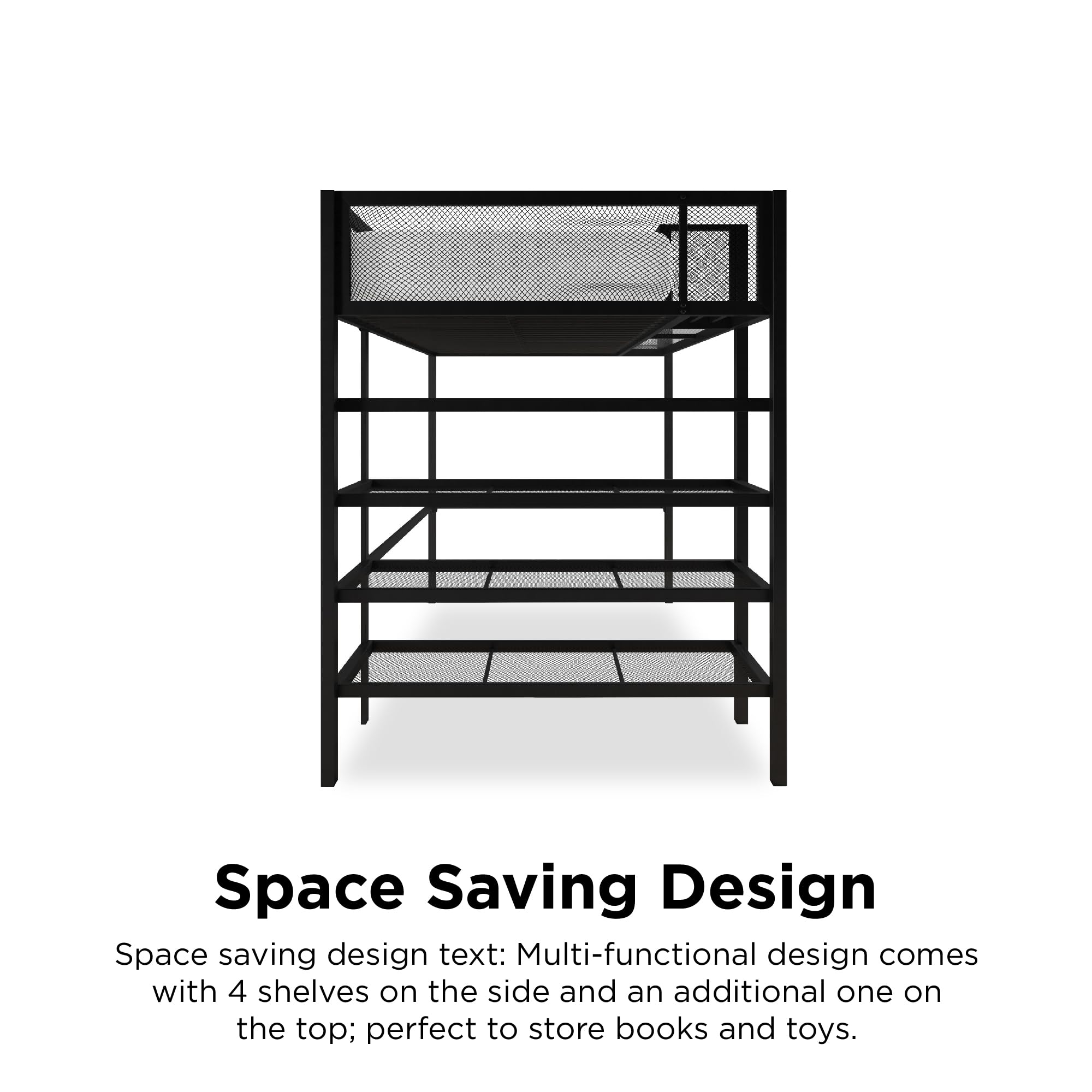 DHP Tiffany Metal Storage Bookcase, Twin Bunk Bed, Silver Loft