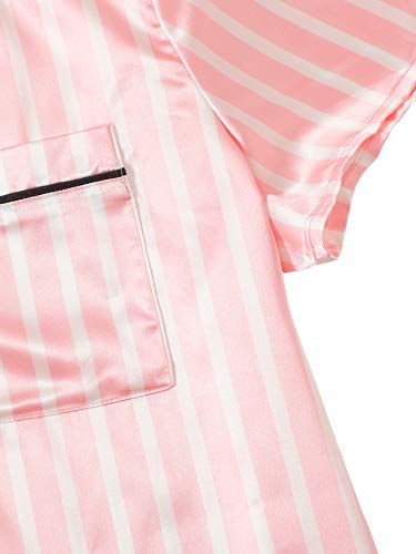 WDIRARA Women's Satin Sleepwear Short Sleeve Button Shirt and Shorts Pajama Set Silky PJ Striped Pink XXS