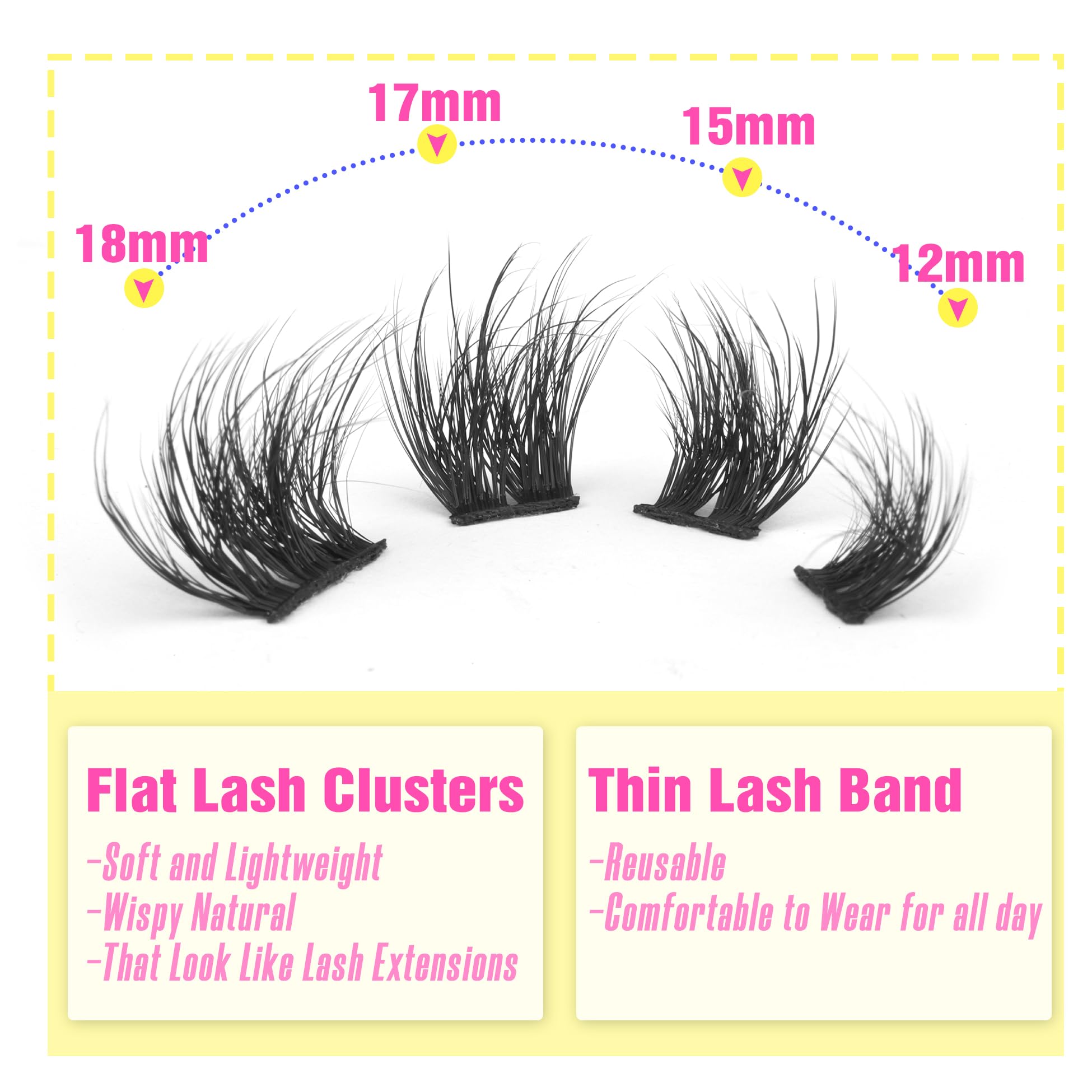 DIY Eyelash Extension Kit Cluster Lashes Kit Fluffy Wispy Volume Cat Eye Look Lash Clusters Flat Lashes Strong Hold Lash Glue C Curl Individual Lashes by ALICE