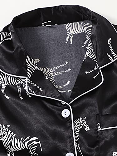 WDIRARA Women's Sleepwear Zebra Print Shirt and Shorts Cute Pajama Set Animal Black XL