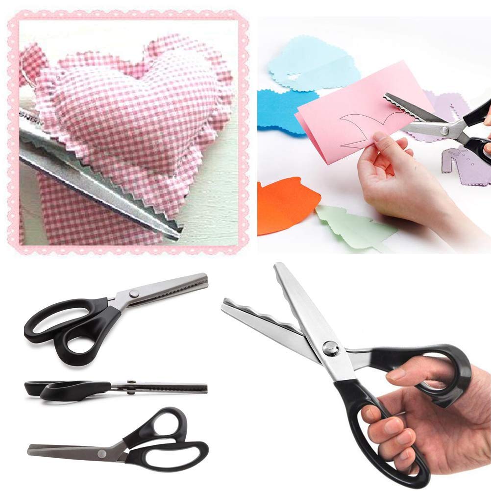 Dressmaking Sewing Craft Scissors, Professional Stainless Steel Pinking Shears Comfort Grip, Serrated & Scalloped Blades Cut Tailor Decorative Tool - Fabrics Leather Paper Craft (Scalloped 18mm)