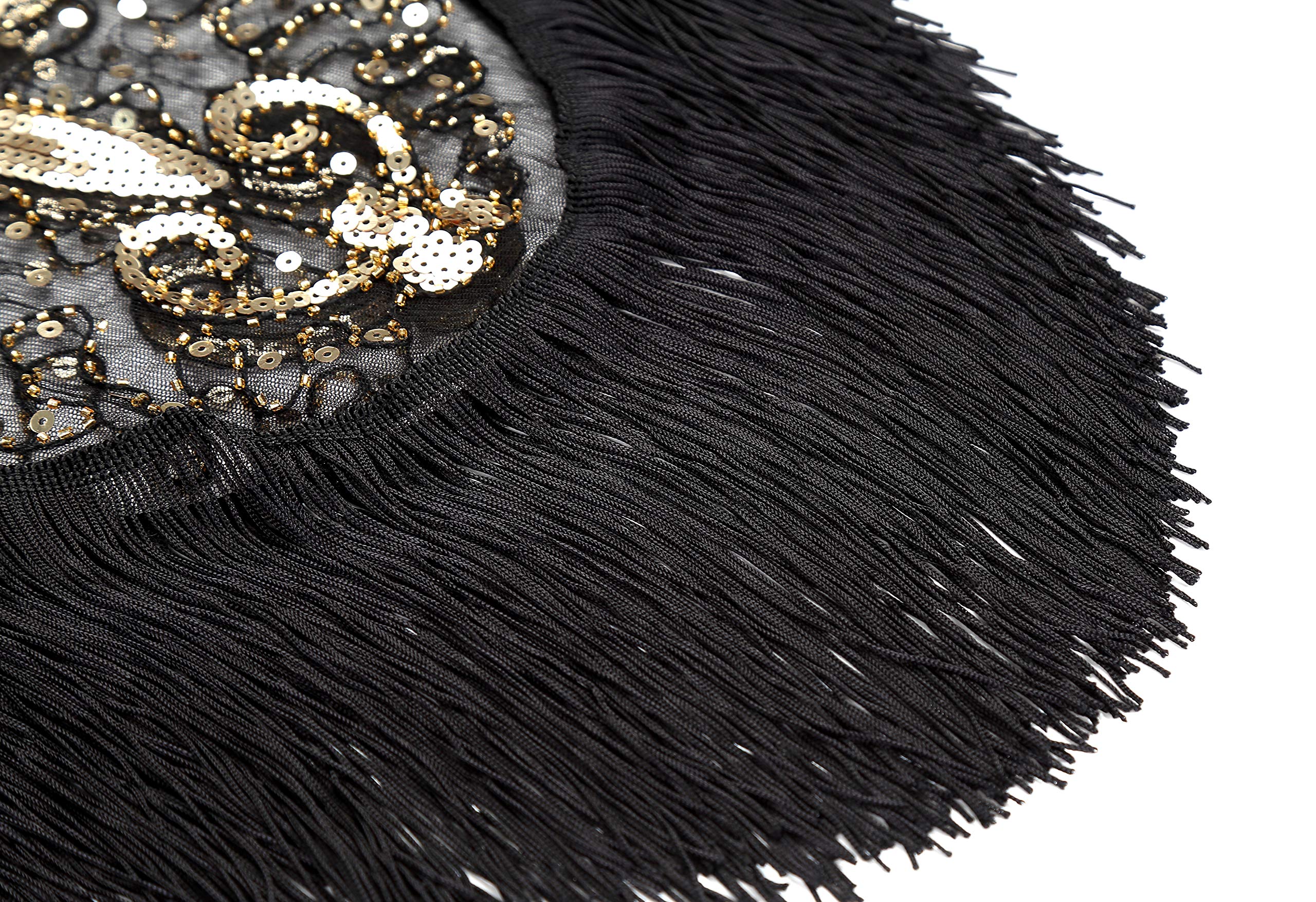 EORUBE 1920s Shawl Wraps Sequin Beaded Evening Cape for Gatsby Party Bridal Shawl Women Evening Cape Flapper Cover Up (Black Gold)