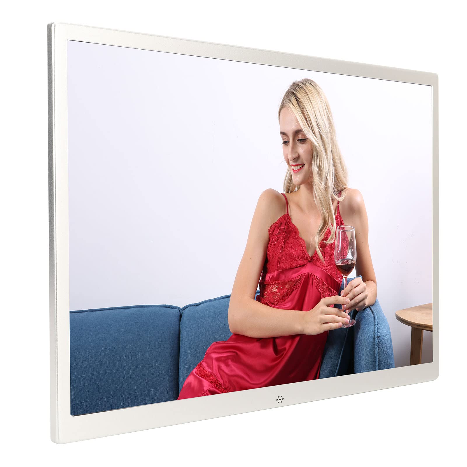 Digital Photo Frame, Multifunctional Aluminum Alloy 17 Inch Large Screen 1080P Electronic Photo Frame for Music (US Plug)
