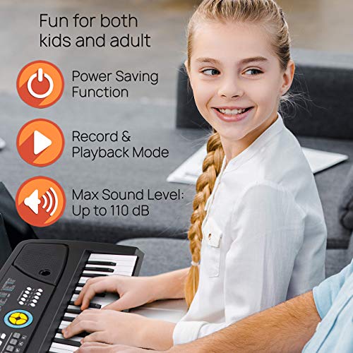 Digital Piano Kids Keyboard - Portable 61 Key Piano Keyboard, Learning Keyboard for Beginners w/ Drum Pad, Recording, Microphone, Music Sheet Stand, Built-in Speaker - Pyle PKBRD6111 (Renewed)