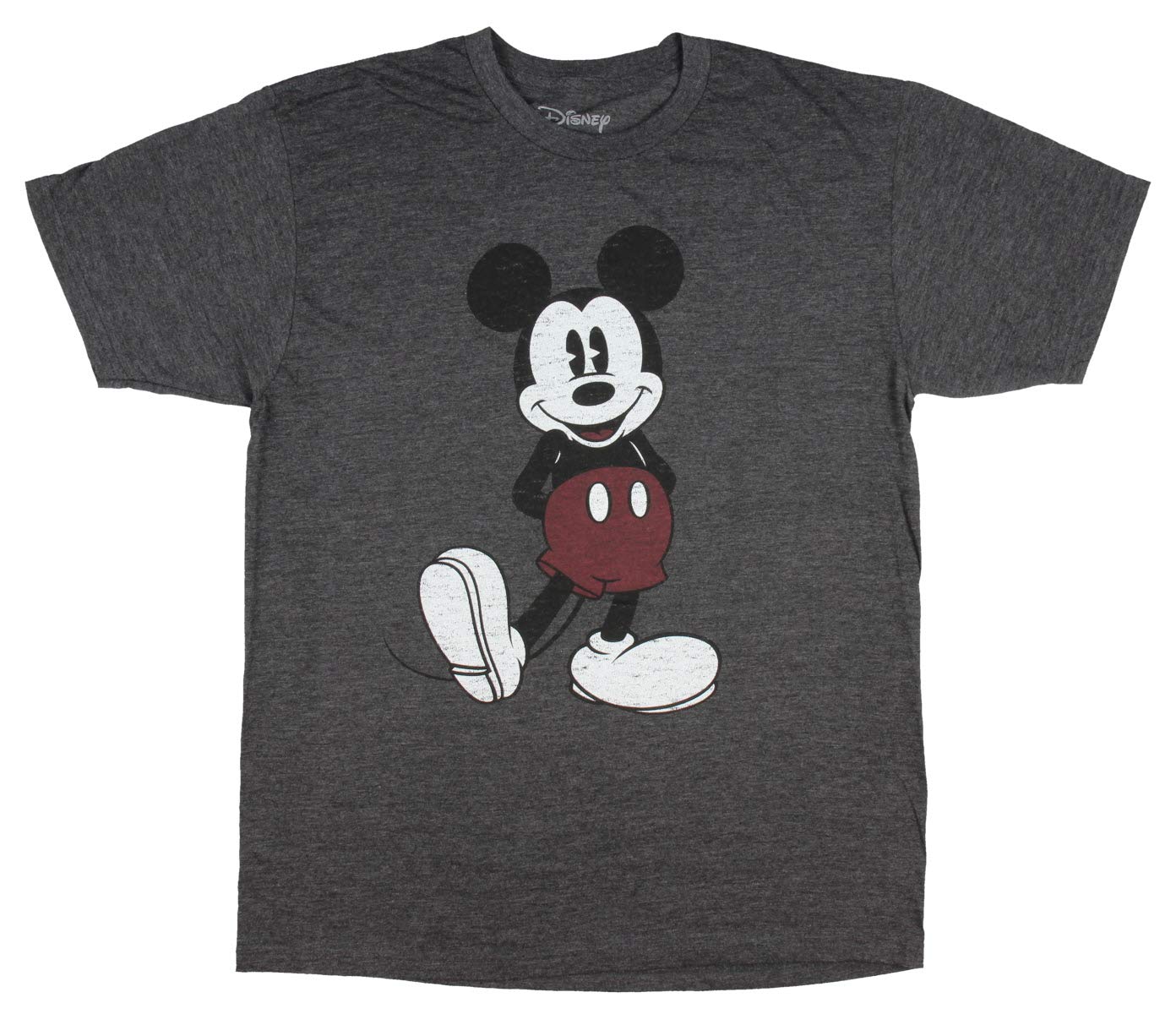 Disney Mens Full Size Mickey Mouse Distressed Look T-Shirt, Char Htr, X-Large US