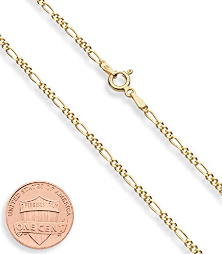 Miabella Solid 18K Gold Over Sterling Silver Italian 2.3mm Diamond-Cut Figaro Link Chain Necklace for Women Men, 925 Made in Italy (Length 18 Inch (Small))