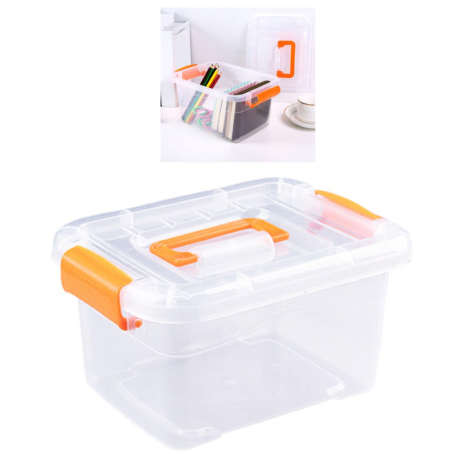 Rushbom Plastic Storage Bin with Latching Buckles Portable Handle Heavy Duty Clear Storage Container Box (L)