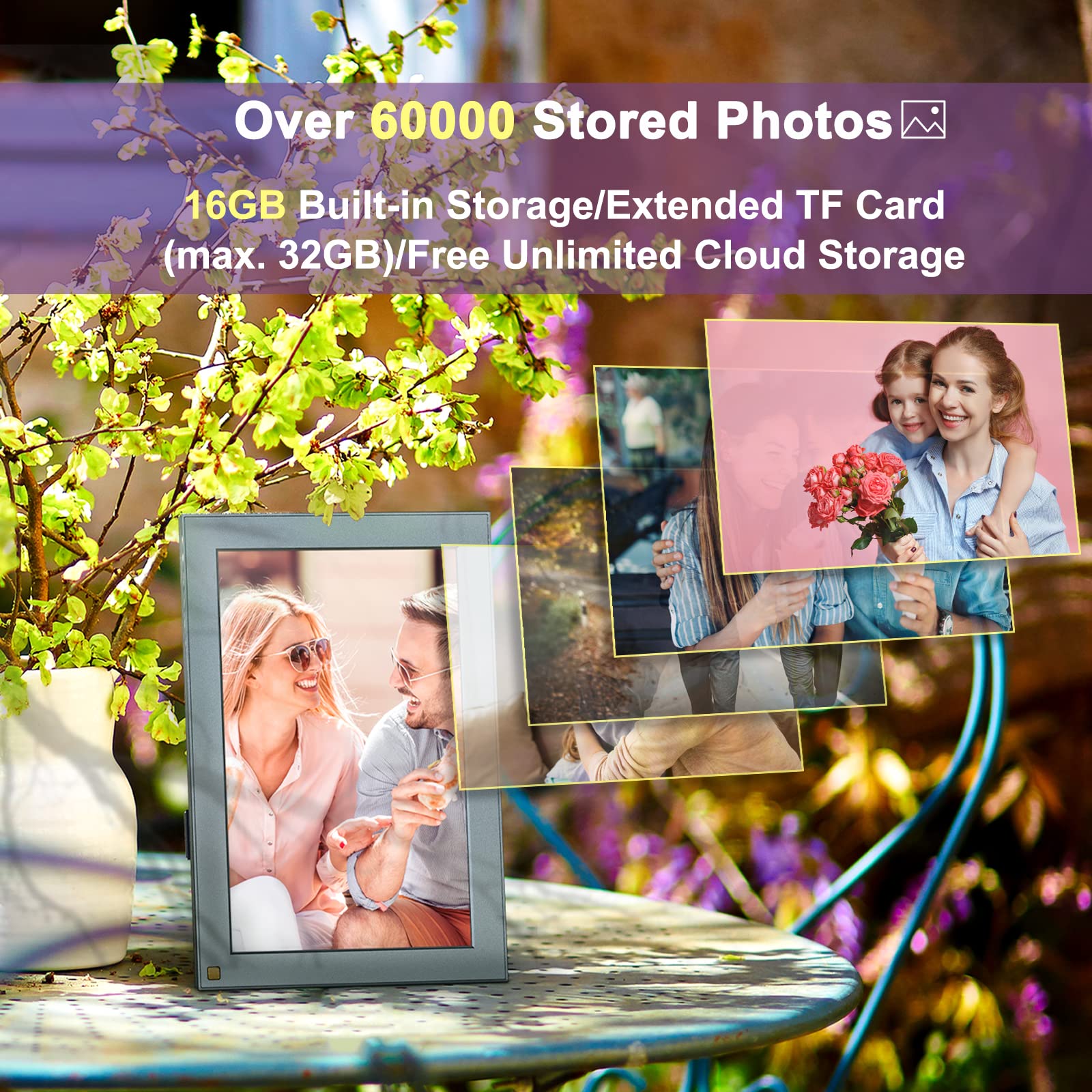 Digital Picture Frame 10.1 inch Digital Photo Frame - Smart WiFi Frame 1280x800 HD IPS Touch Screen, 16GB Electronic Picture Frame Slideshow, Share Photos and Videos via APP Email, Free Cloud Storage