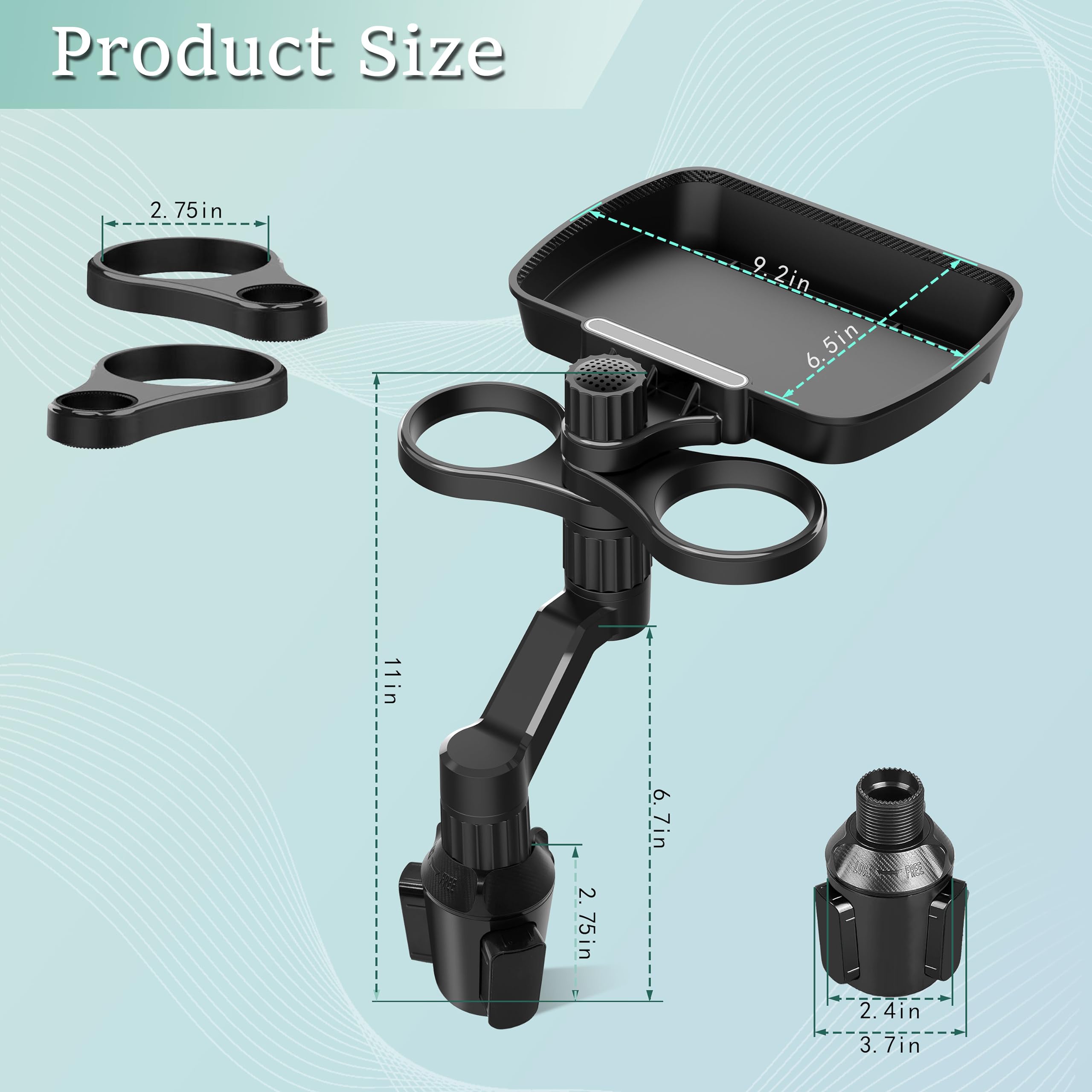 Cup Holder for Car 360°Rotation Adjustable Base Width Cup Holder Expander with Dual Cup Holder, Phone Holder, Detachable Instant Noodle CupHolder-Ashtray CupHolder, Car Travel Essentials