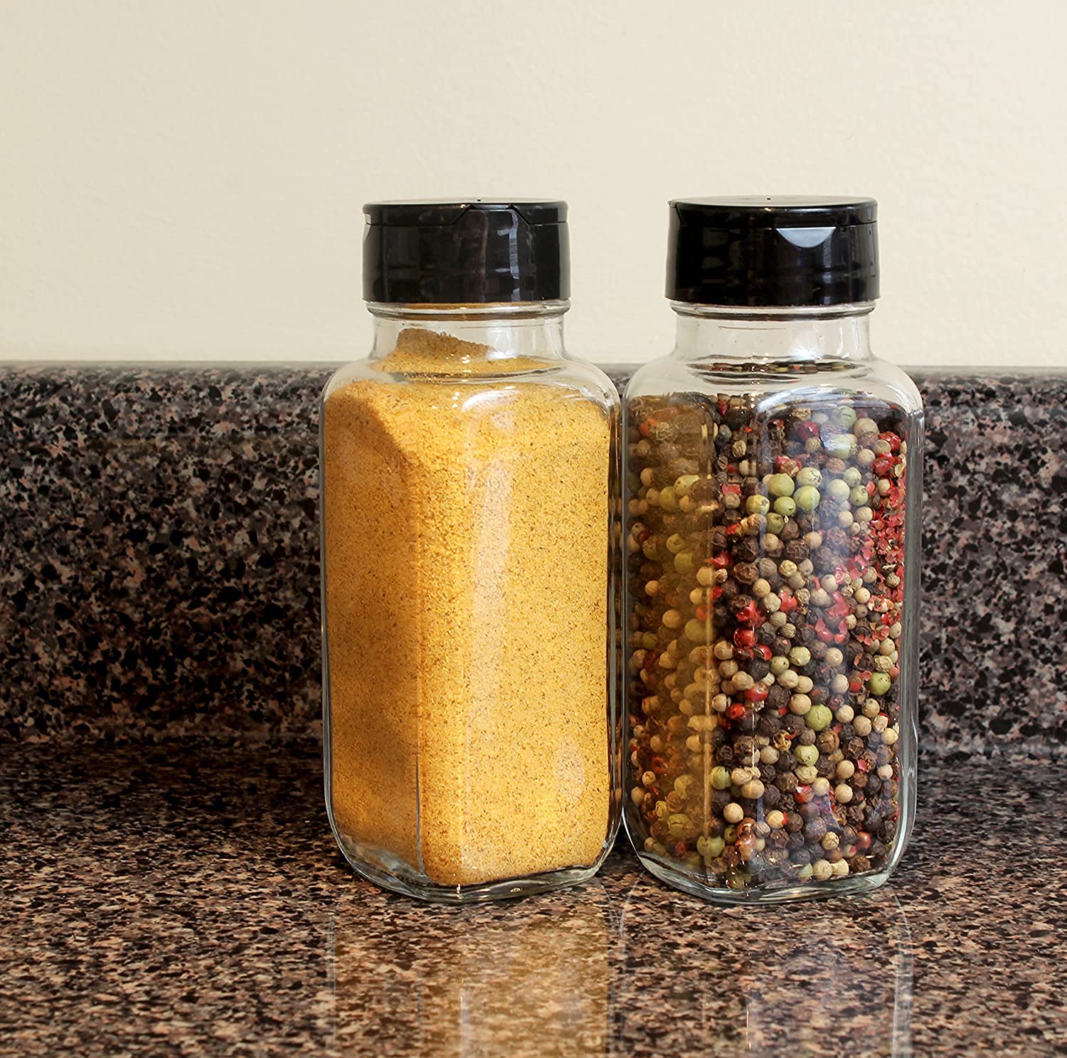 French Square Spice Jars, Spice Shaker/Pourer with Lid (4 Pack); 1-Cup / 8 Fluid Ounce Capacity, Great for Spices, Herbs, Seasonings and More