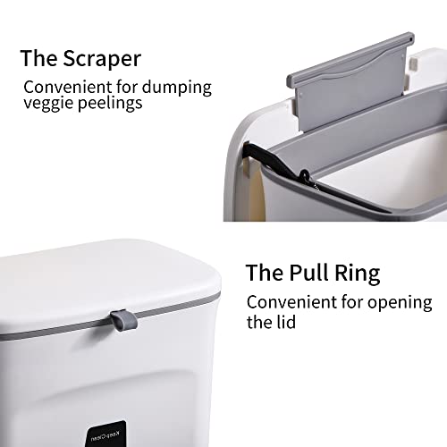 WDPUCHU 2.4 Gallon Hanging Trash Can for Kitchen Cabinet Door with Lid, Small Under Sink Garbage Can for Bathroom, Wall Mounted Counter Waste Compost Bin (White)