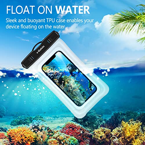 v-Golvin Floating Universal Waterproof Phone Pouch with Card Slot&Lanyard, IPX8 Cellphone Dry Bag Waterproof Case for iPhone 14 13 12 11 Pro Max SE XS XR S10 S9 Note 20/10 Up to 7" -2 Pack Black